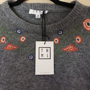 THML | Sweaters | Thml Floral Gray Sweater Size M Ruffle Hem H | Poshmark